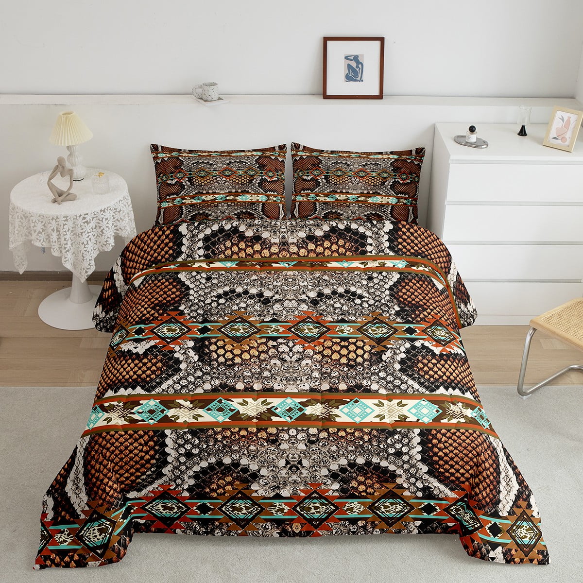 Snake Comforter Set Burnt Sienna Snake Hide Bedding Set Exotic Ethnic ...