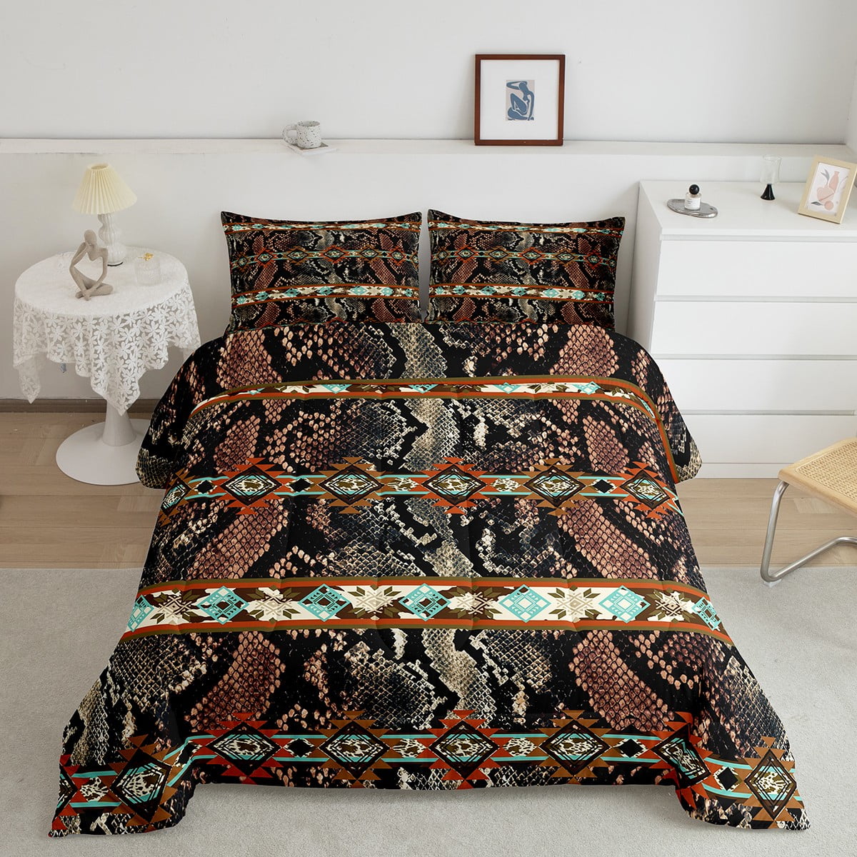 Snake Comforter Set Dark Brown Snake Hide Bedding Set Exotic Ethnic ...