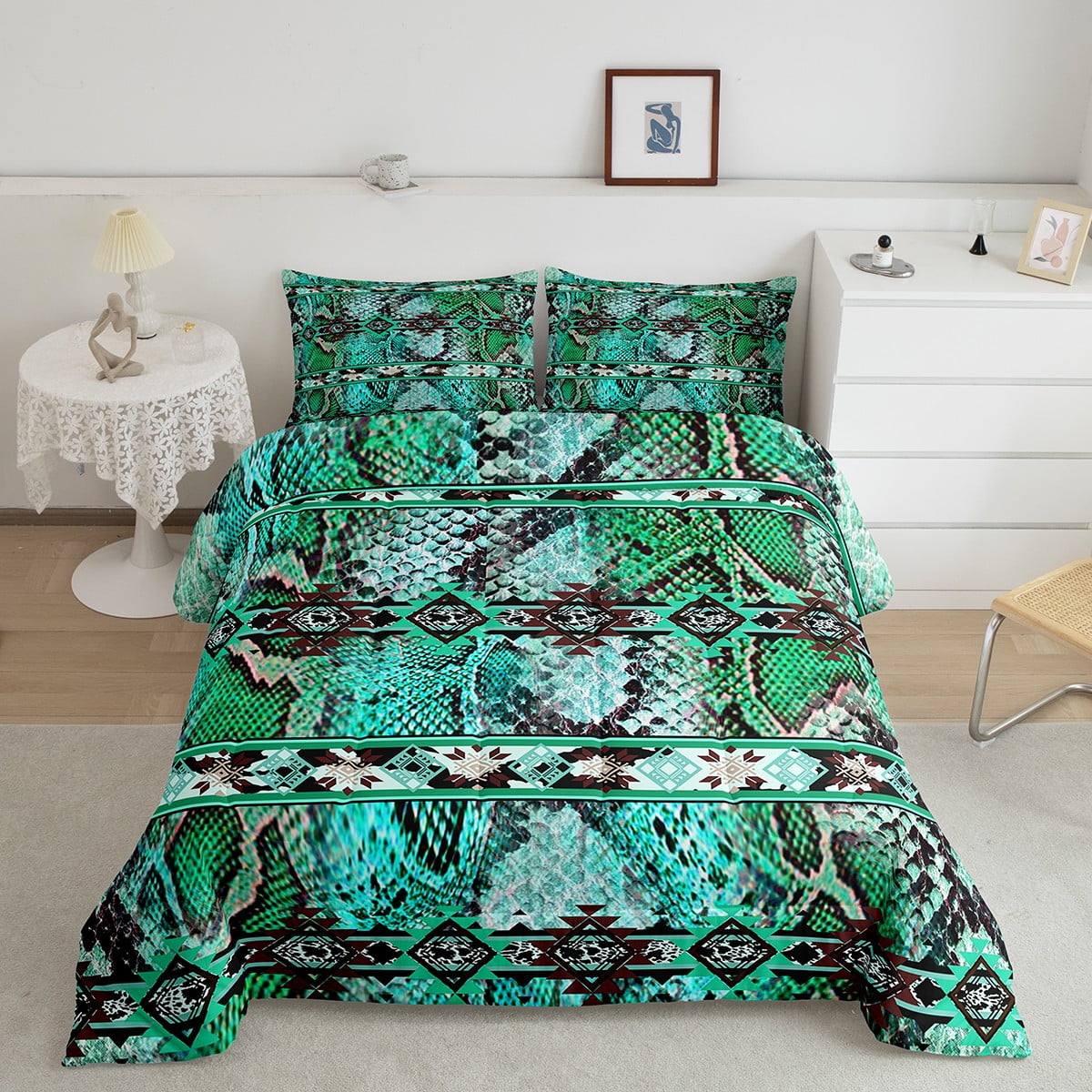 Snake Comforter Set Green Snake Hide Bedding Set Exotic Ethnic Tribal ...