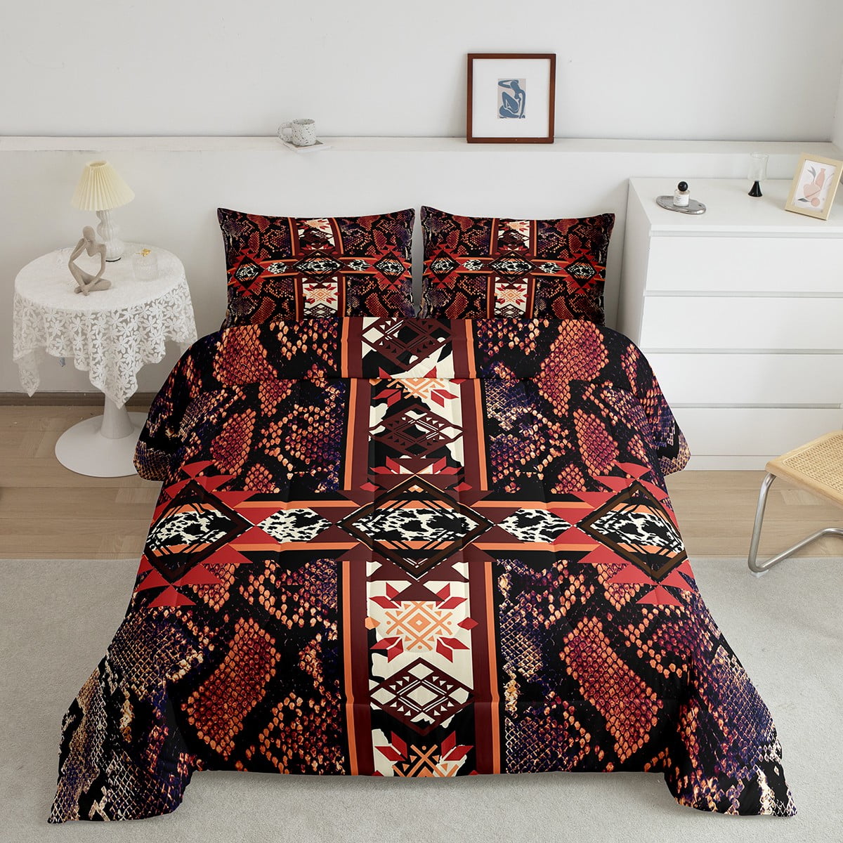 Snake Comforter Set Red Snake Hide Quilt Exotic Ethnic Tribal Arrow ...