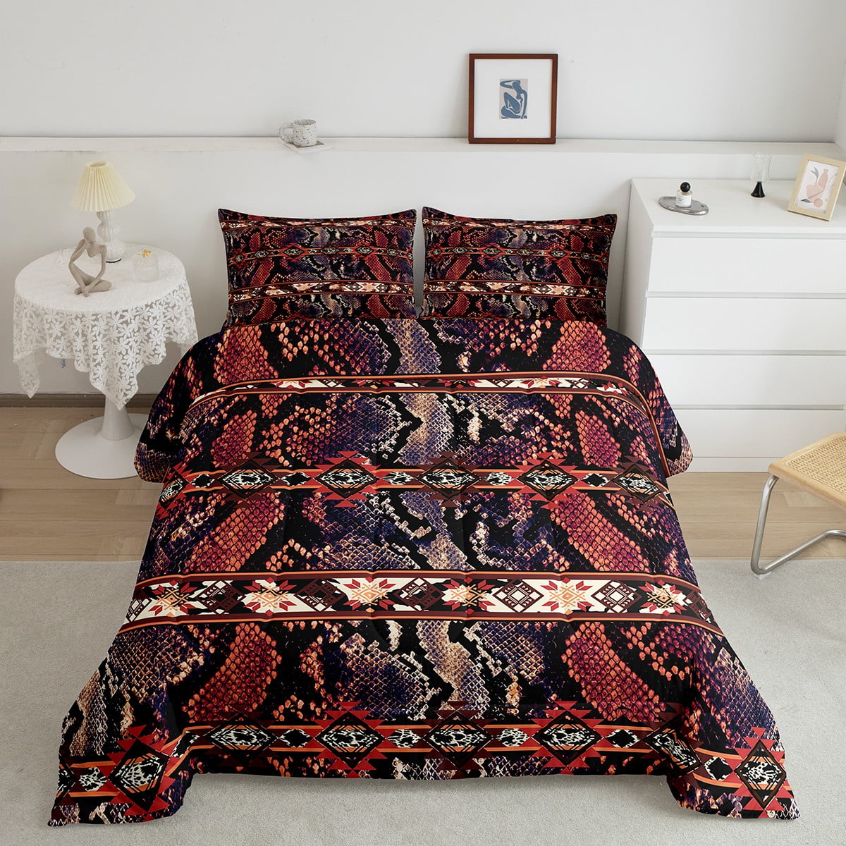 Snake Comforter Set Red Snake Hide Bedding Set Exotic Ethnic Tribal ...