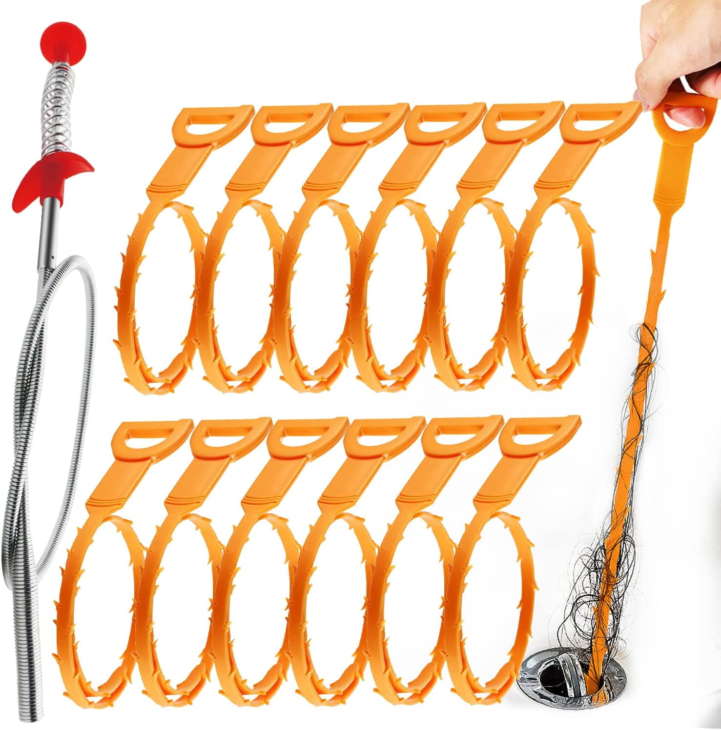 Snake Drain Hair Clog Remover: Remover Auger Cleaning Tool (12pcs) with ...