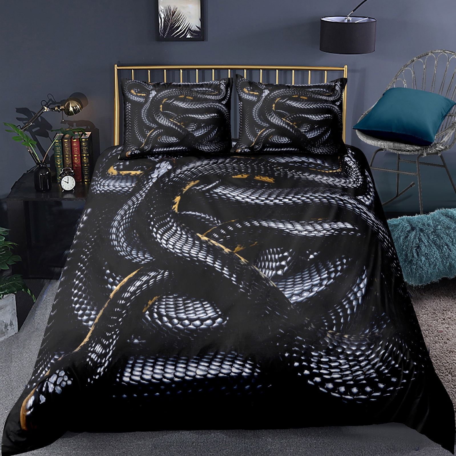Snake Duvet Cover Set 3D Python Polyester Comforter Cover Reptile ...