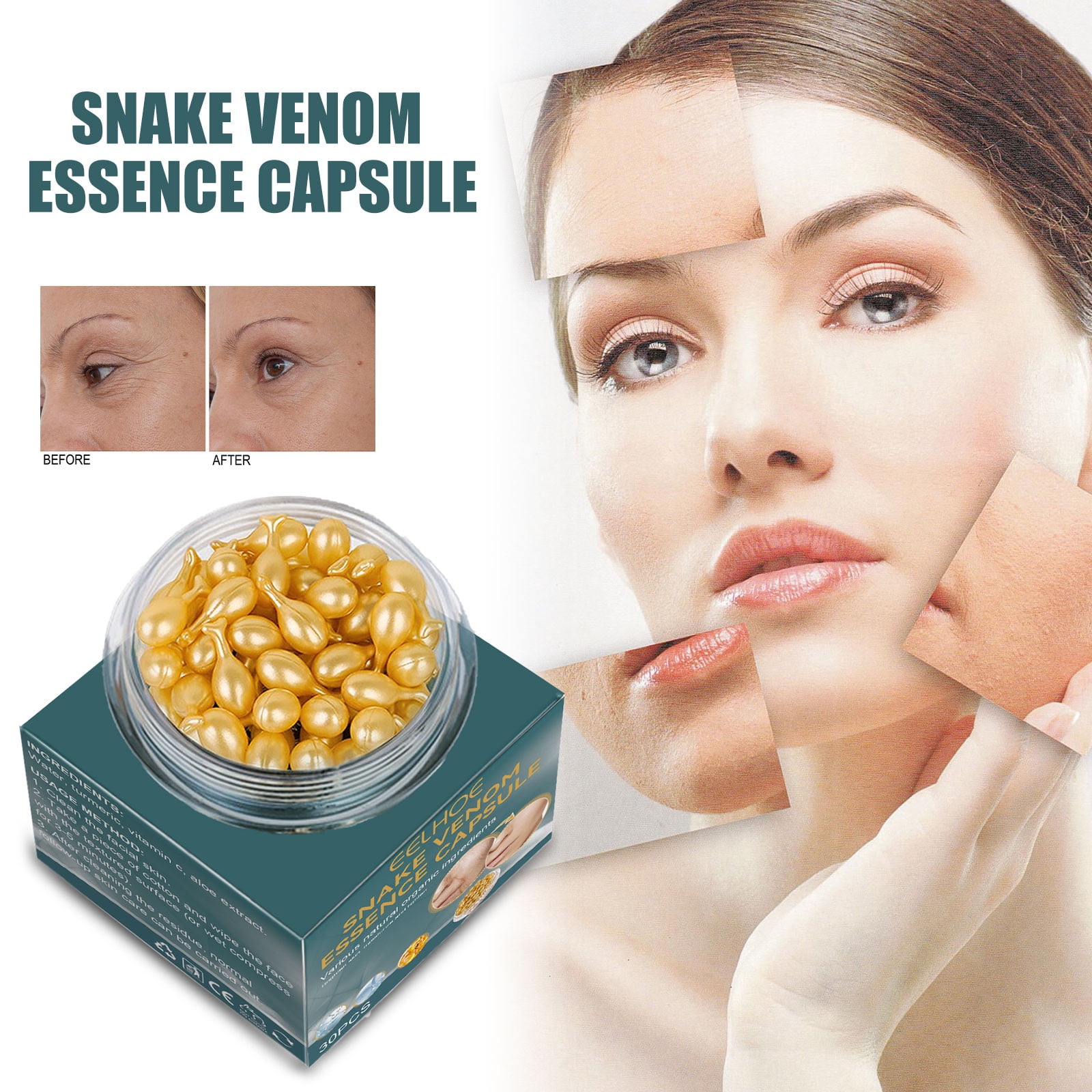 Snake Extract Serum Capsule - Smooth Wrinkles, Youthful Glow, Snake ...