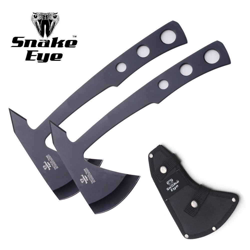 Snake Eye Tactical Compact Tomahawk Full Tang Camping Axe Black 2PC Set ...