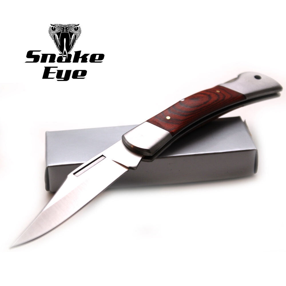 Snake Eye Tactical Lock Back Wood Handle Collector Folding Pocket Knife ...