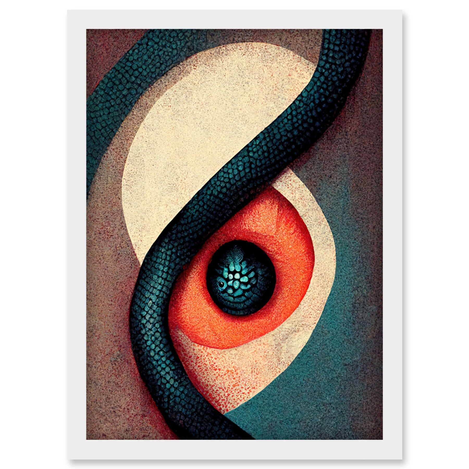 Snake Eyes Abstract Scales Teal Red Artwork Framed Wall Art Print A4 ...