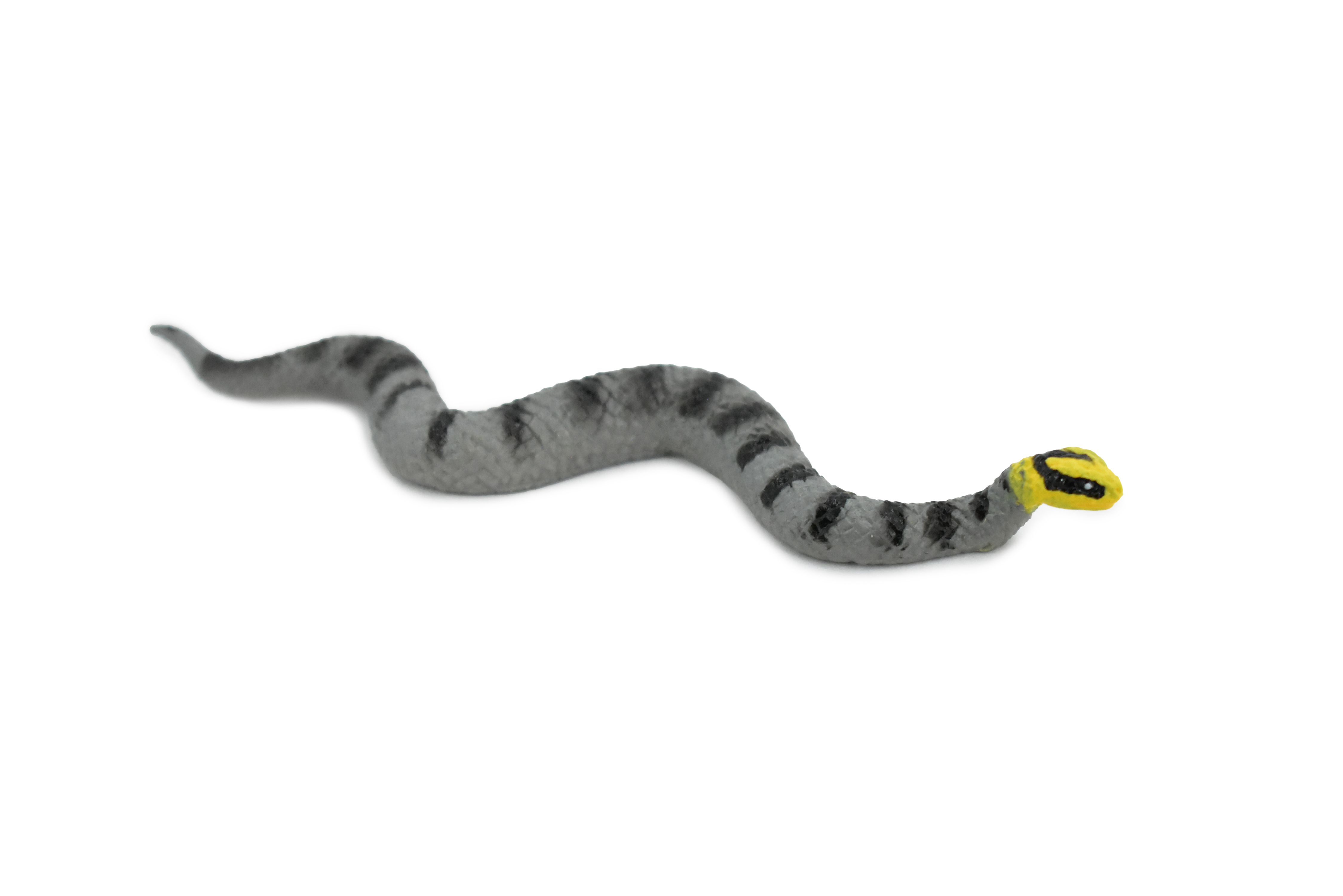 Snake Gray, Black Striped with Yellow Head, Rubber Reptile, Educational ...