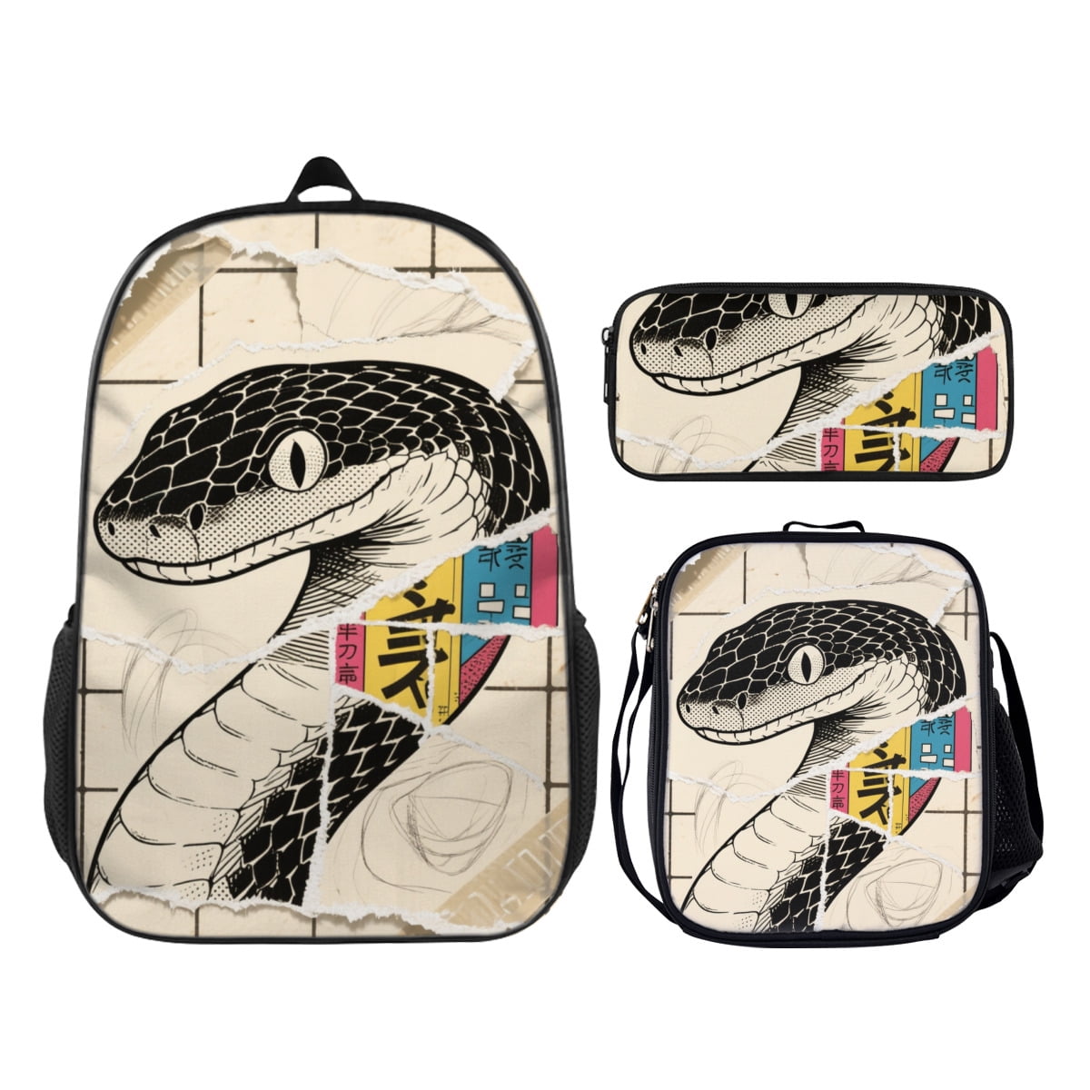 Snake Kawaii Backpack Lunch Box Pencil Bag Set Bag Set Cartoon Backpack ...