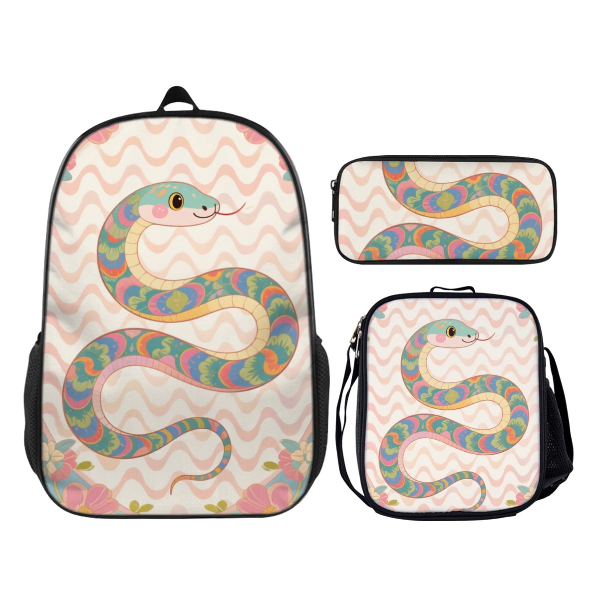 Snake Kawaii Backpack Lunch Box Pencil Bag Set Bag Set Cartoon Backpack ...
