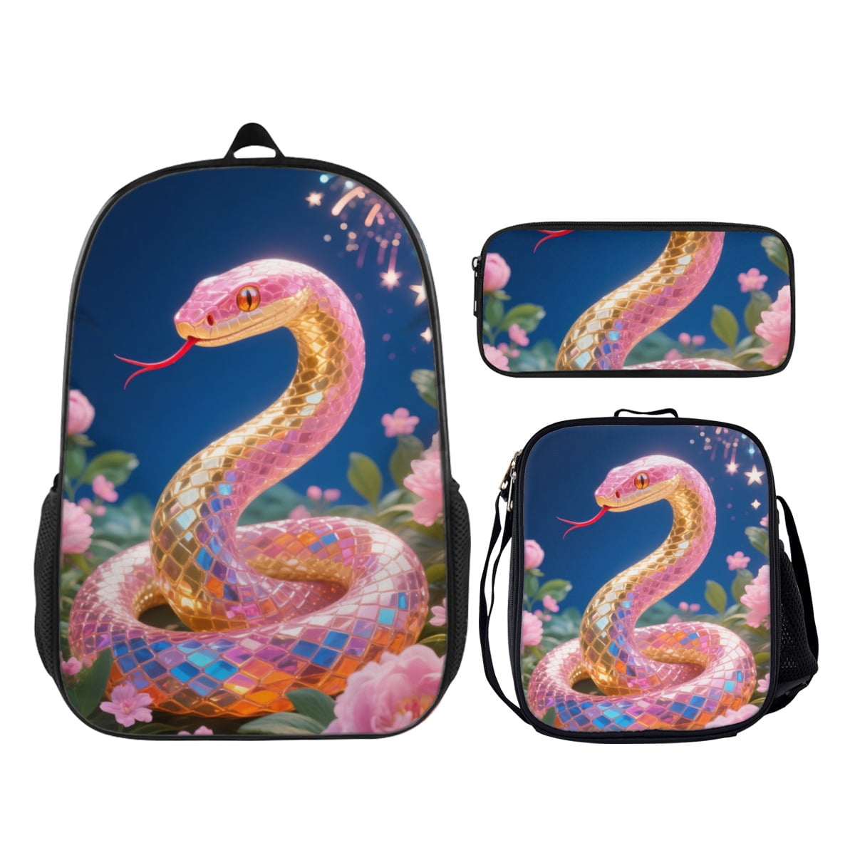 Snake Kawaii Backpack Lunch Box Pencil Bag Set Bag Set Cartoon Backpack Portable Lunch Bag Cute ...