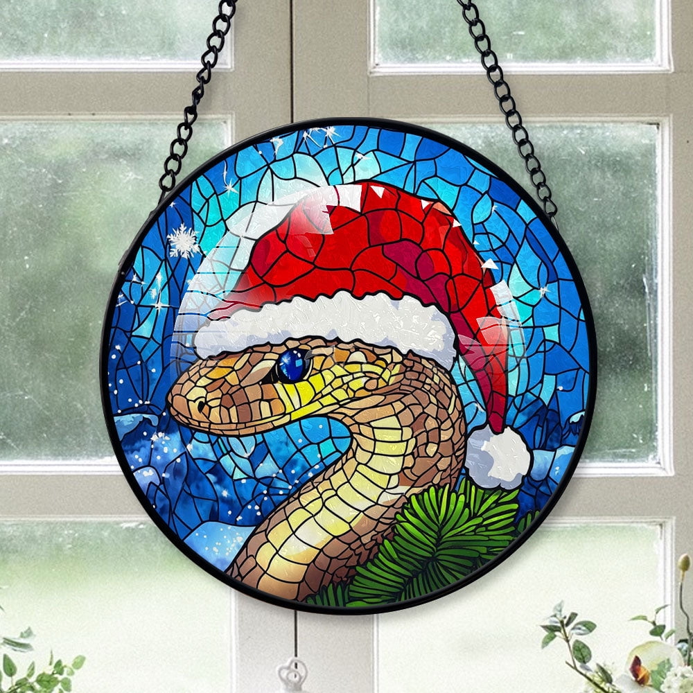 Snake Ornament Christmas 2025, Snake Stained Glass Hanging Panel ...