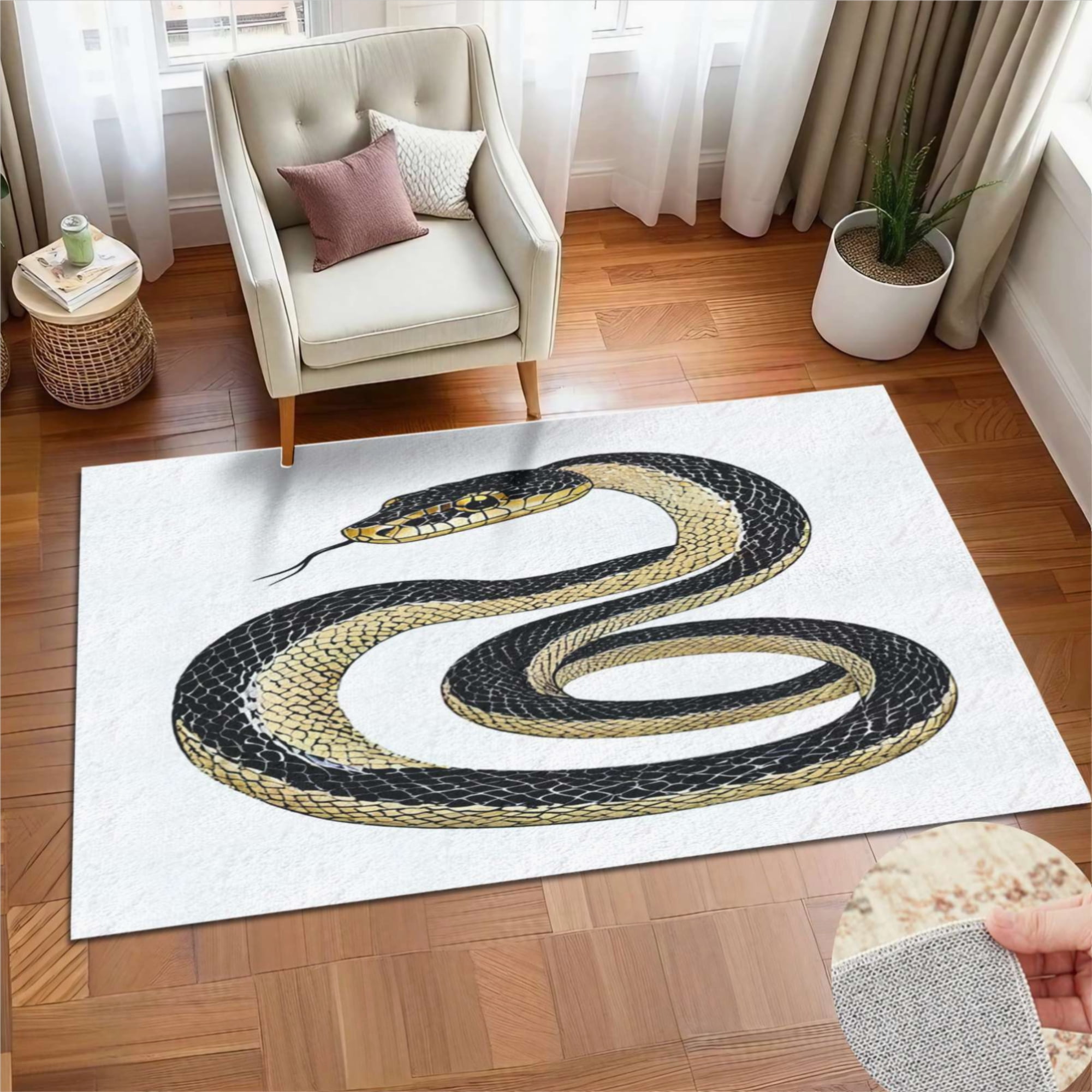 Snake Print Design Soft Large Area Rugs Washable Rug With Non-Slip ...