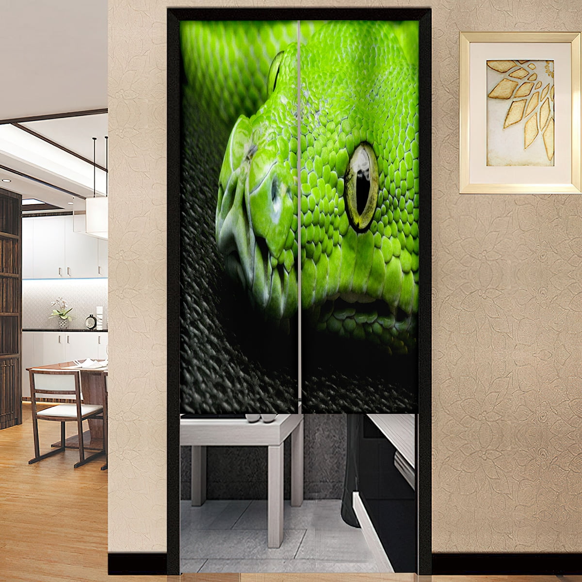 Snake Printed Door Curtain for Doorway Privacy Reptile Green Scales ...