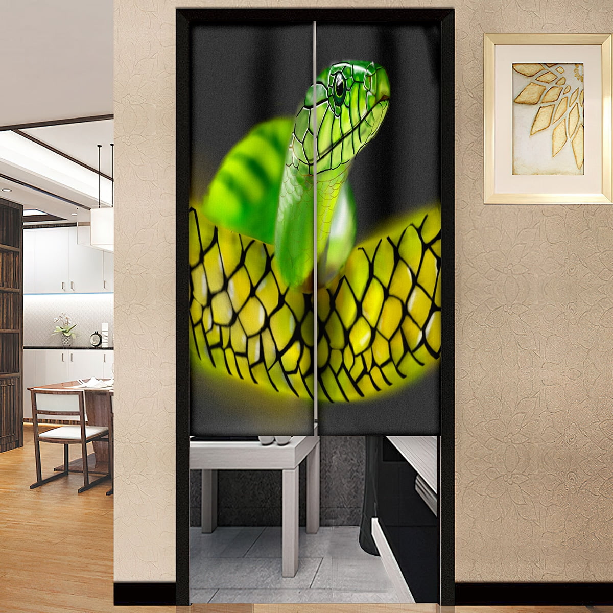 Snake Printed Door Curtain for Doorway Privacy Reptile Green Scales ...