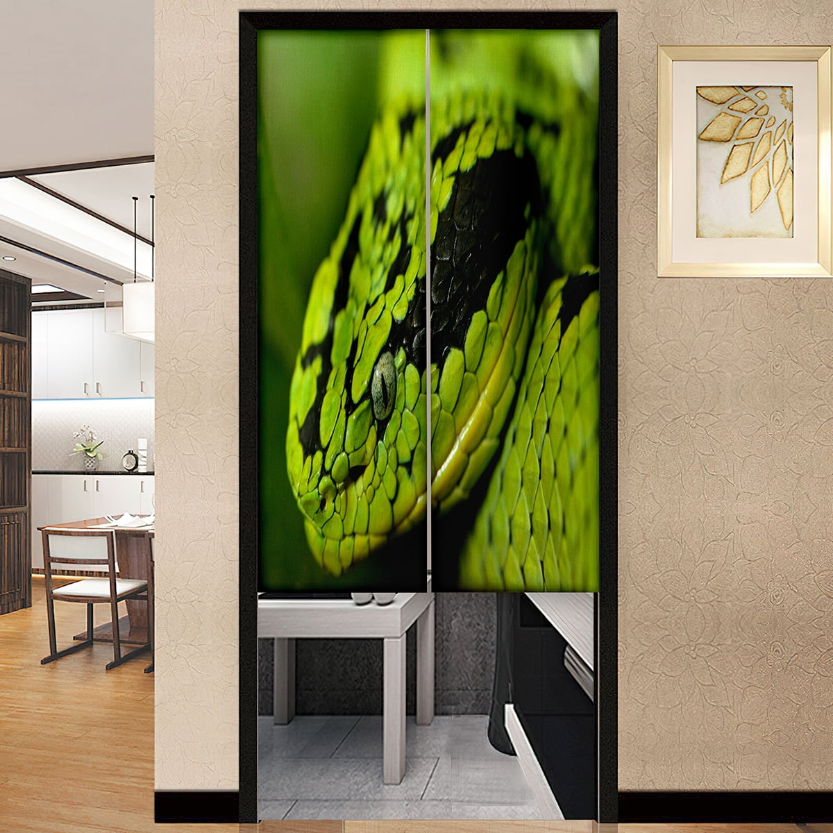 Snake Printed Door Curtain for Doorway Privacy Reptile Green Scales ...