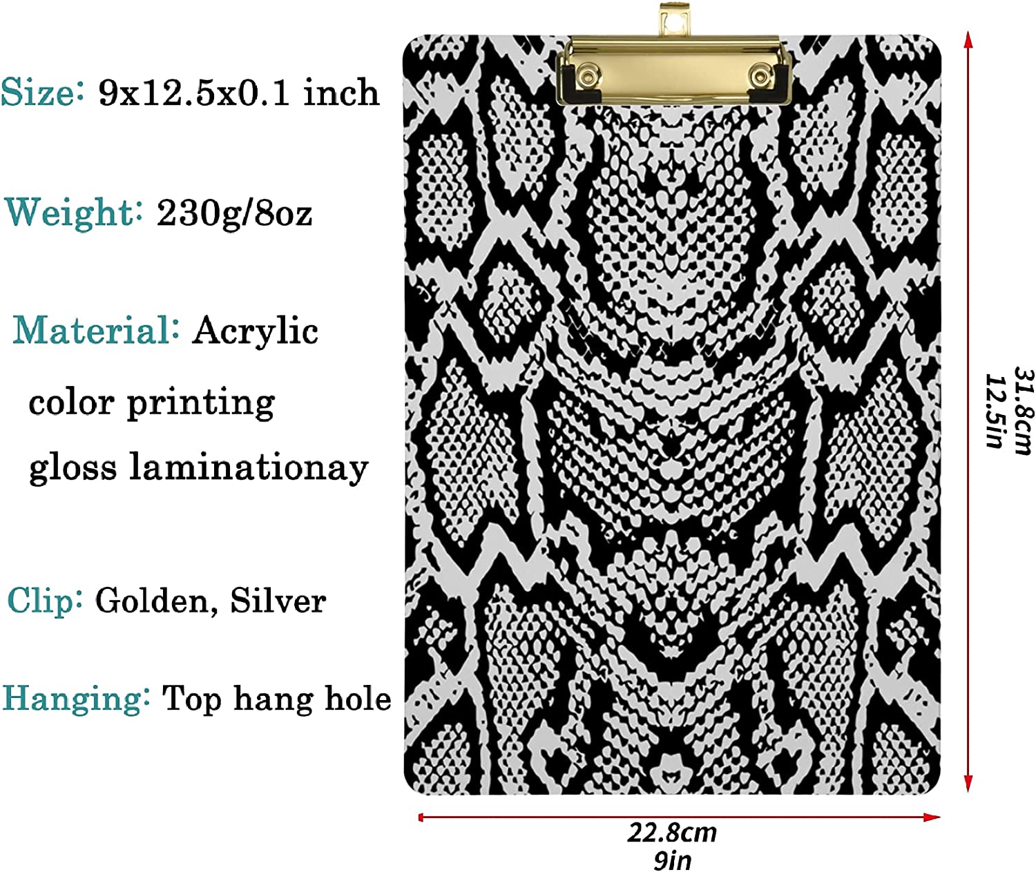 Snake Python Skin Print Custom Acrylic Clipboard With Sliver Low ...