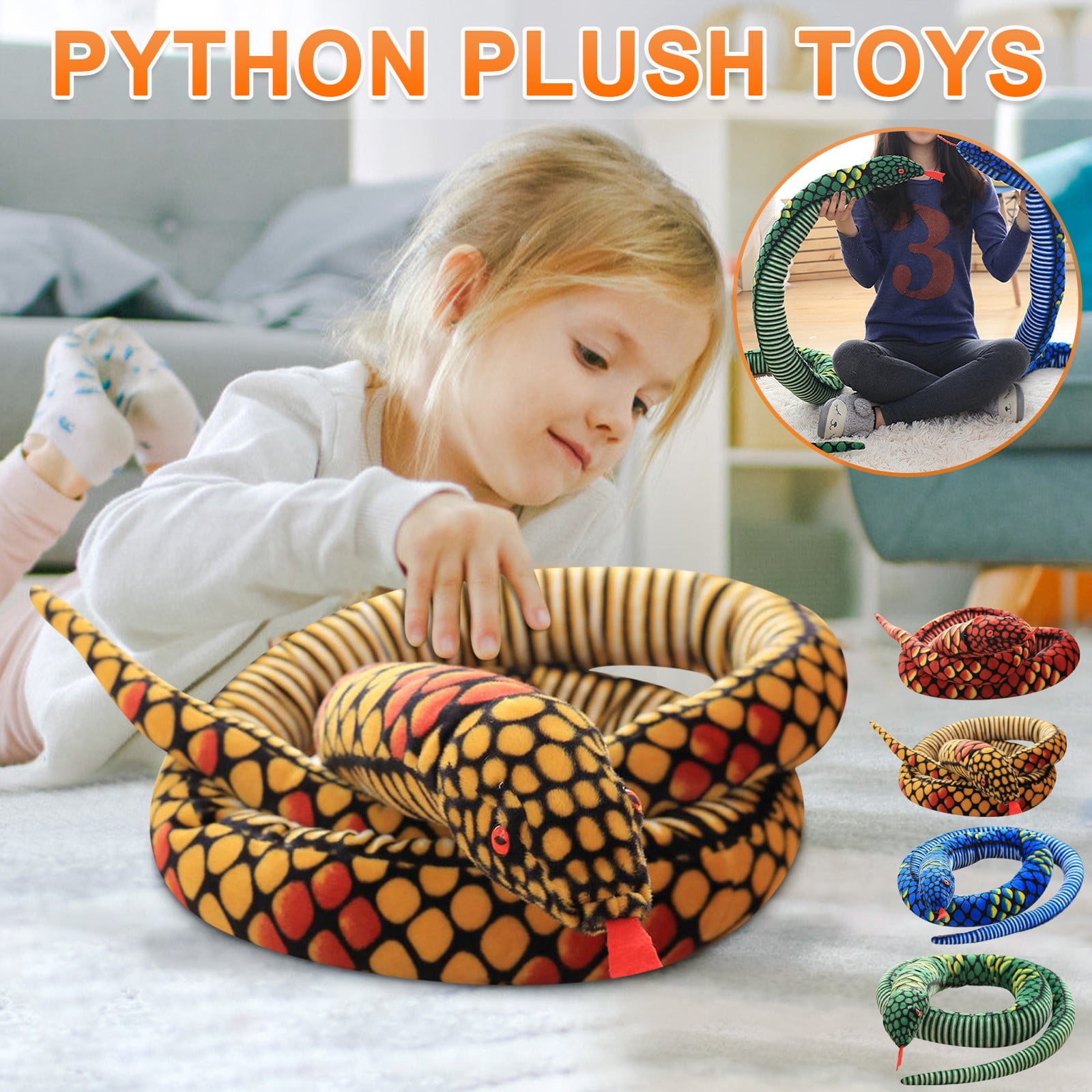 Snake Realistic Stuffed Toy, Red Eyes Design, Soft Fabric Construction ...