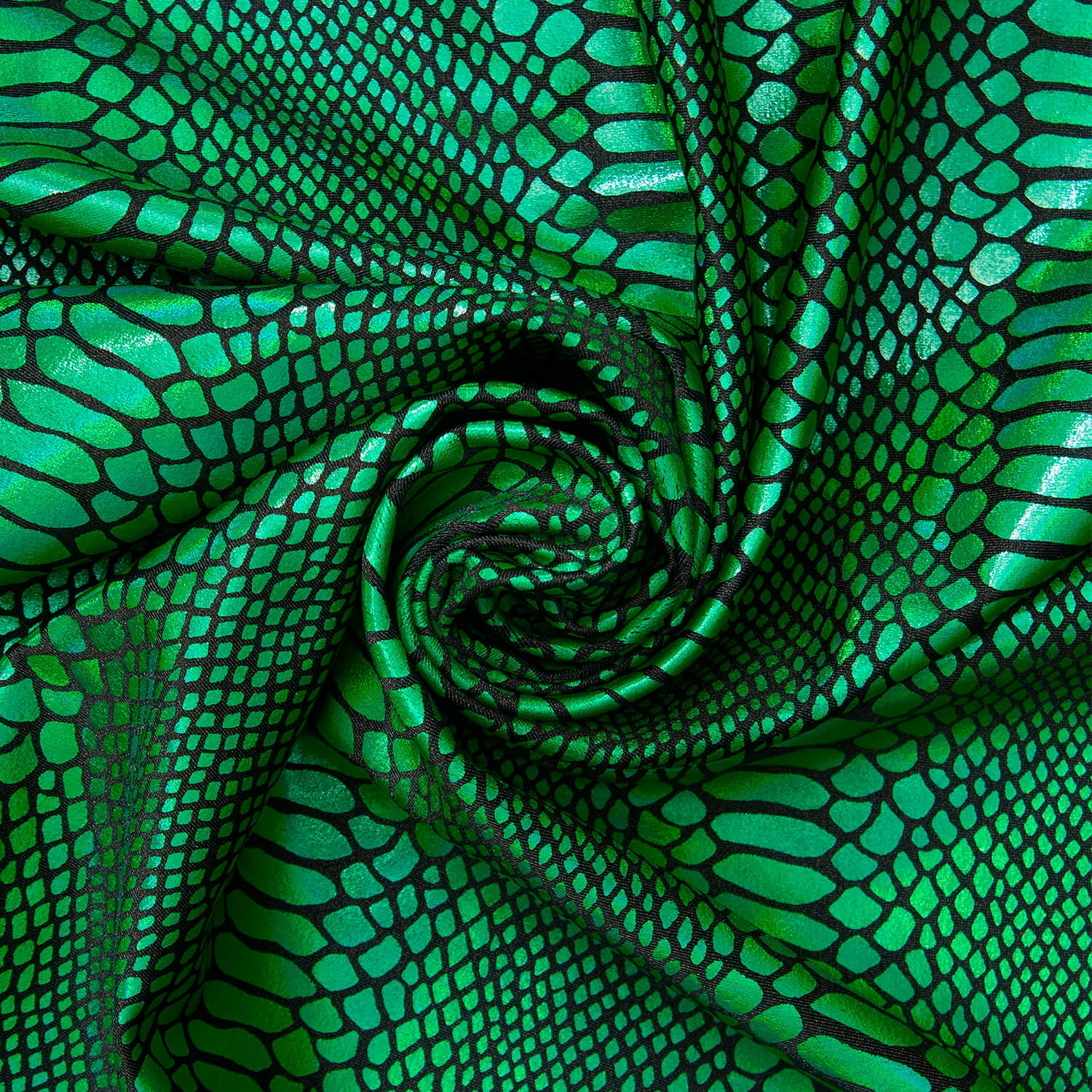 Snake Scale Hologram Tricot Foil Fabric - Black Green Shiny Stretchy 60 ...