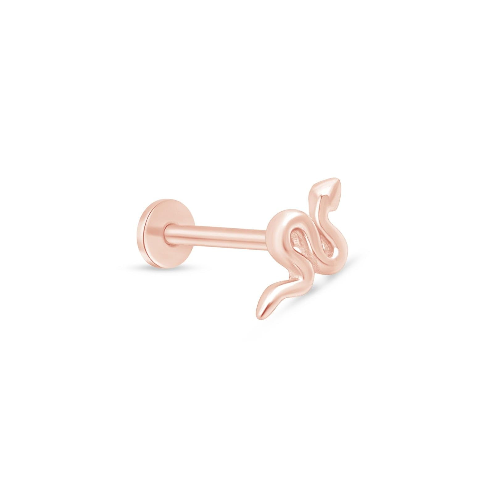 Snake Serpent Flat Back Earring for Women Men 14K Rose Gold Stud ...