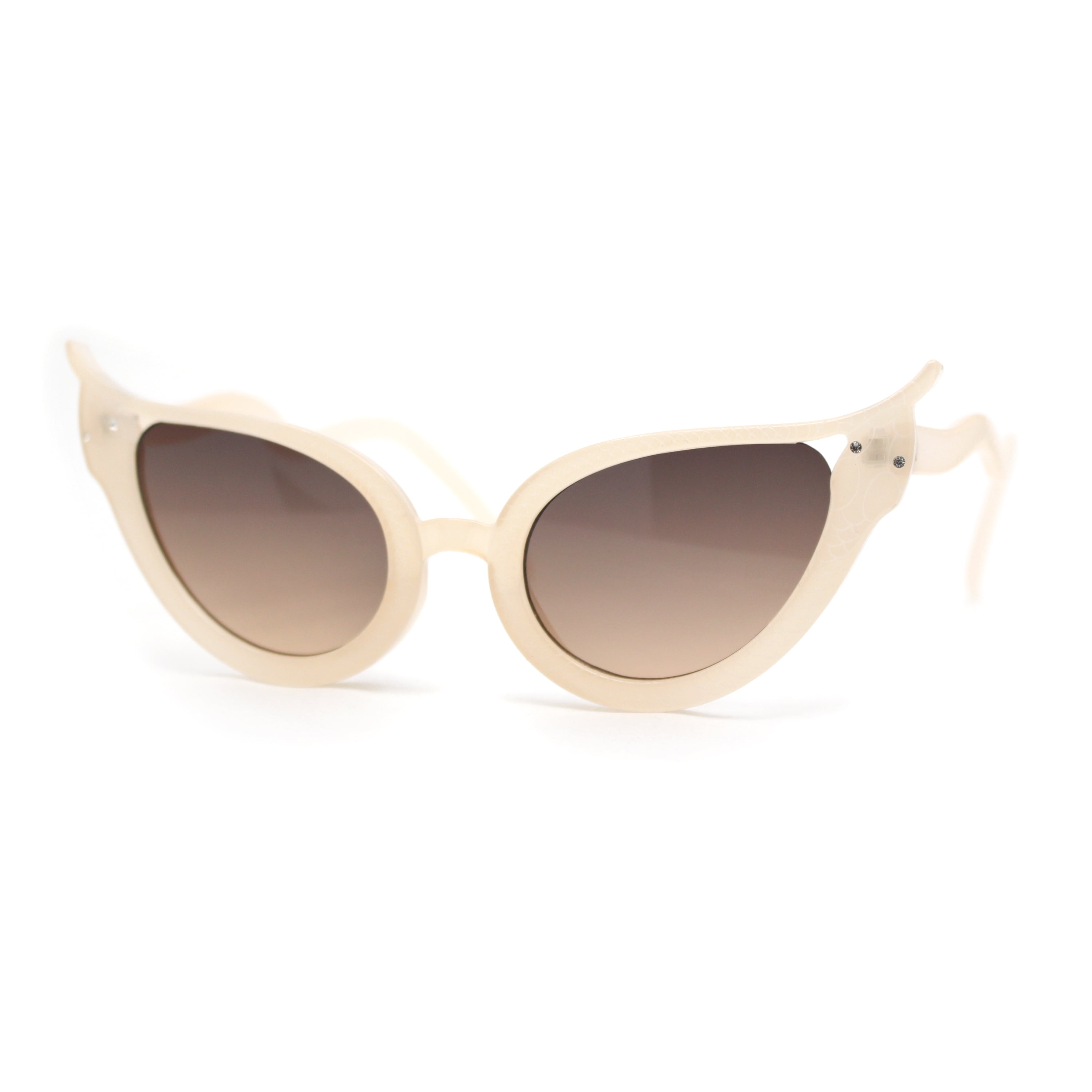 Snake Serpent Jewel Frame Plastic Cat Eye Diva Sunglasses Peach - Brown ...