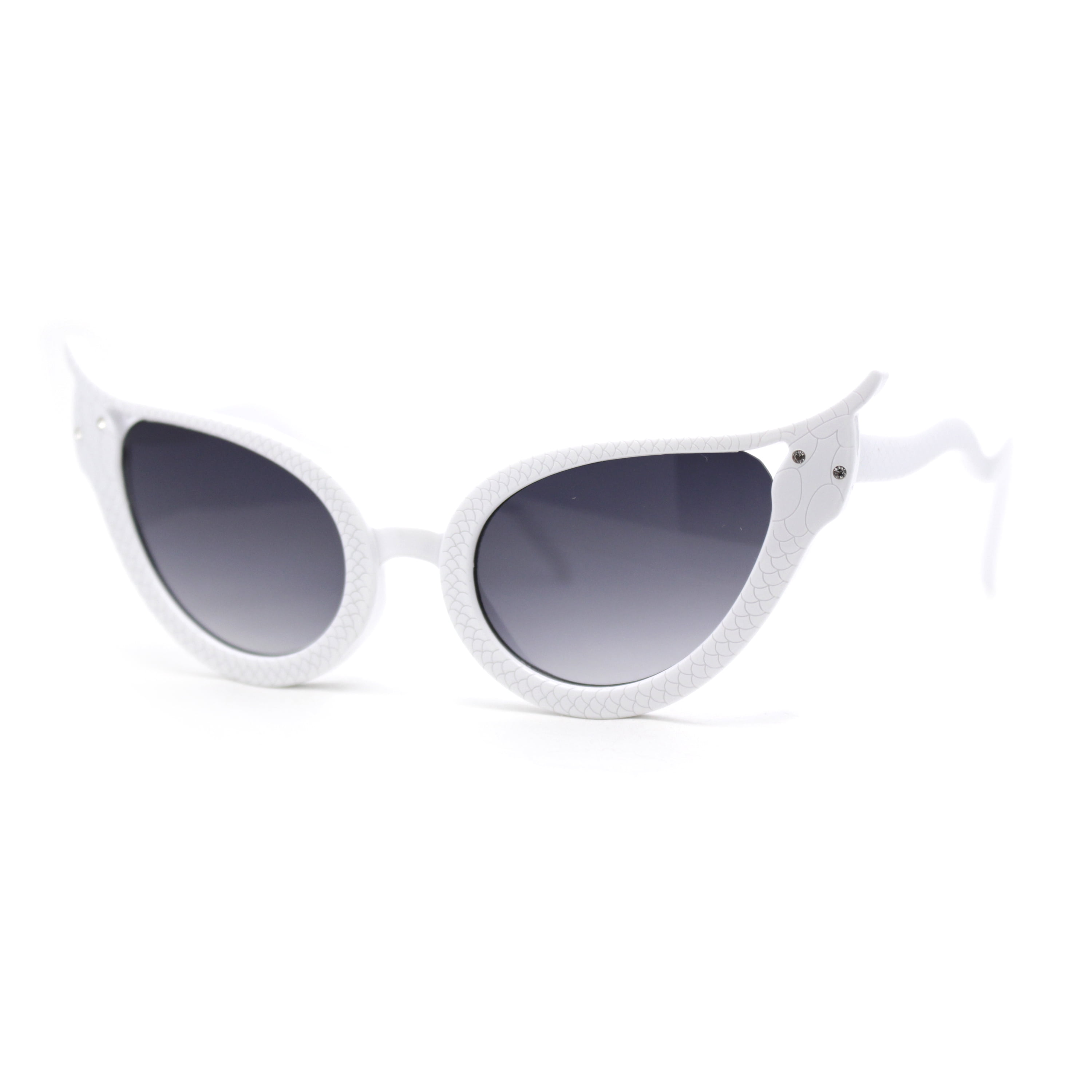 Snake Serpent Jewel Frame Plastic Cat Eye Diva Sunglasses White - Smoke ...