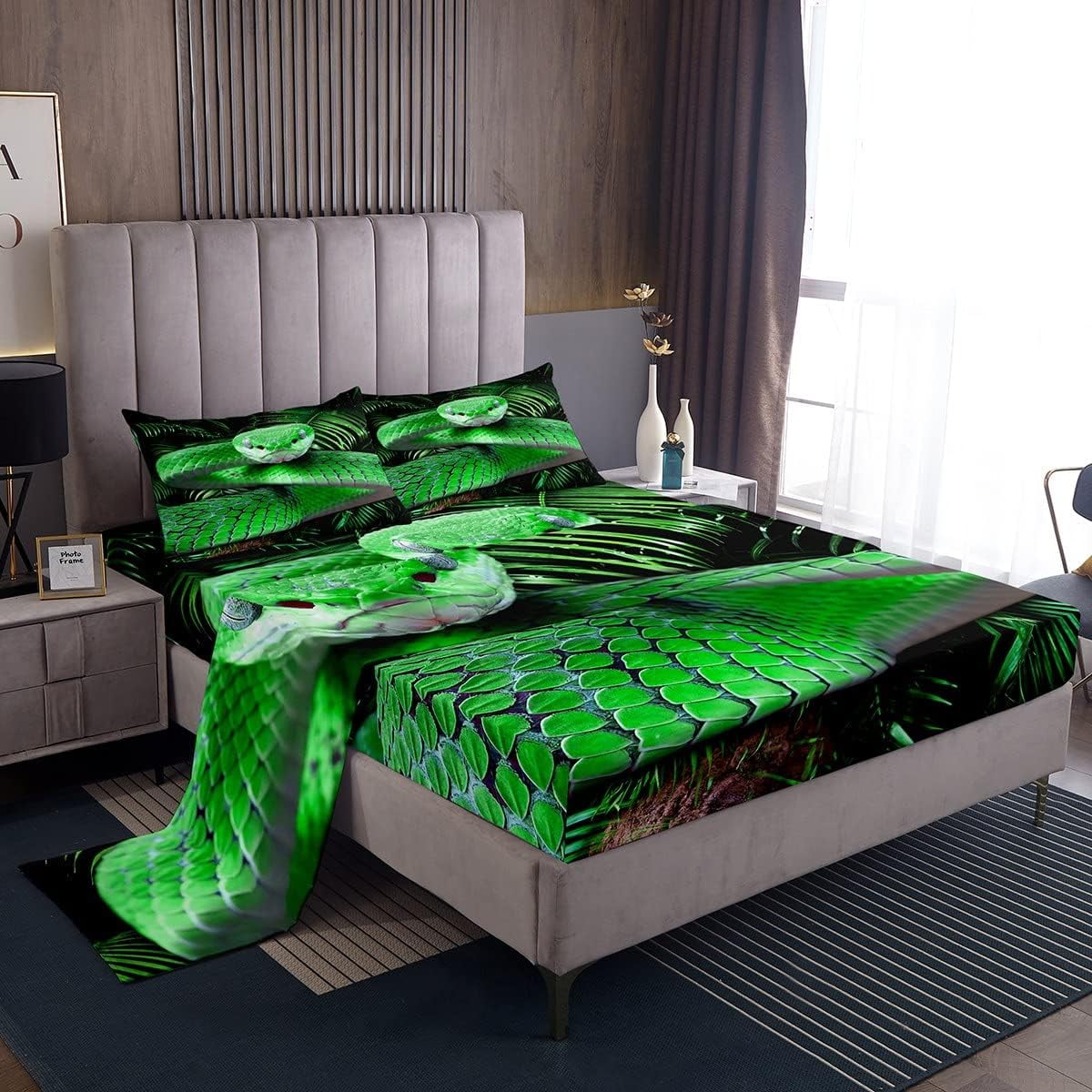 Snake Sheet Sets Queen, Green Snake Bed Sheets For Kids Boys Teens Man ...