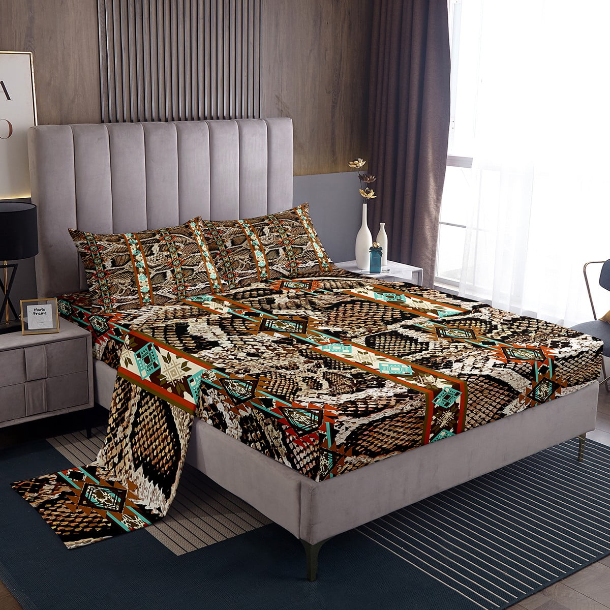 Snake Sheet Set Brown Snake Hide Sheets Exotic Tribal Arrow Aztec Bed ...