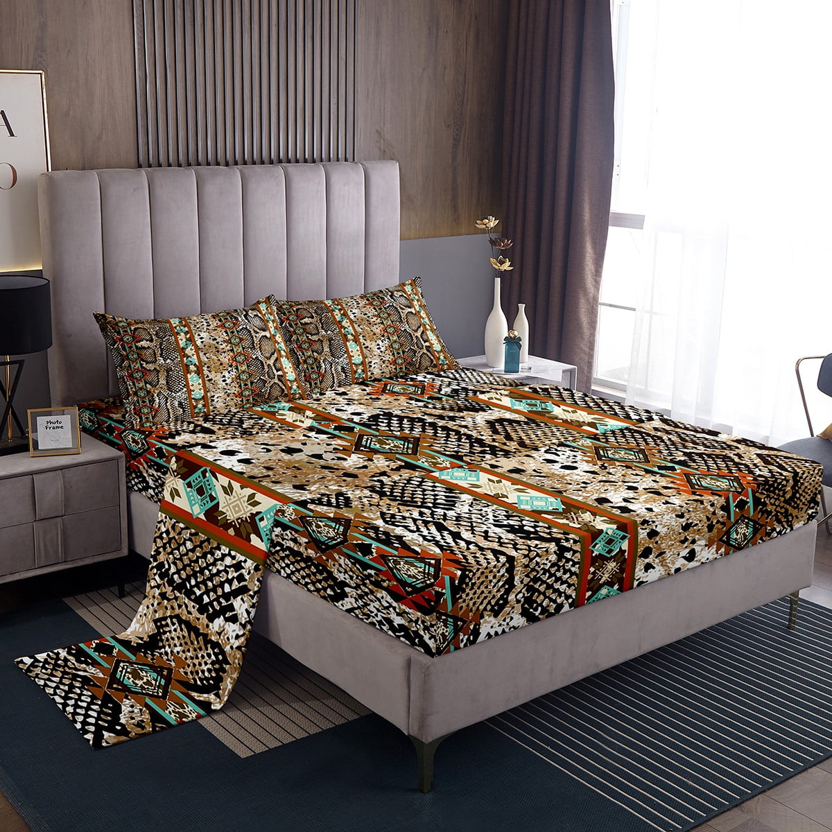 Snake Sheet Set Brown Snake Hide Sheets Exotic Tribal Arrow Aztec Bed ...