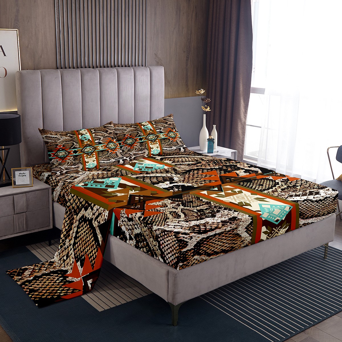 Snake Sheet Set Brown Snake Hide Sheets Exotic Tribe Arrow Aztec Bed ...