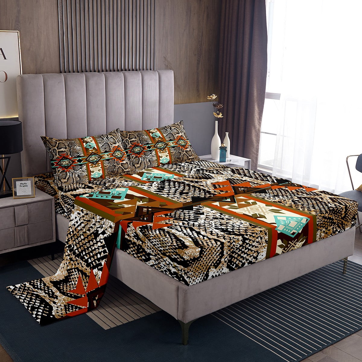 Snake Sheet Set Brown Snake Hide Sheets Exotic Tribe Arrow Aztec Bed ...