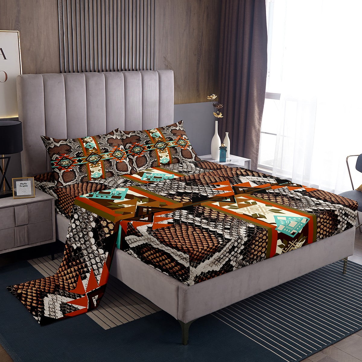 Snake Sheet Set Burnt Sienna Snake Hide Sheets Exotic Tribal Arrow ...