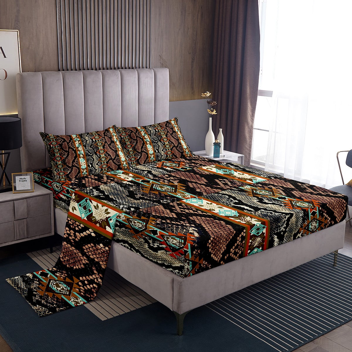 Snake Sheet Set Dark Brown Snake Hide Sheets Exotic Tribal Arrow Aztec ...