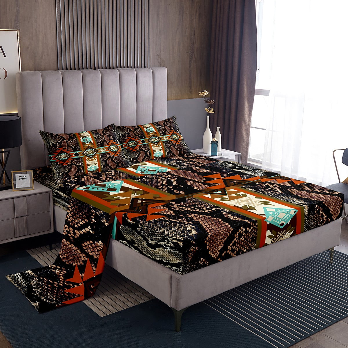 Snake Sheet Set Dark Brown Snake Hide Sheets Exotic Tribal Arrow Aztec ...