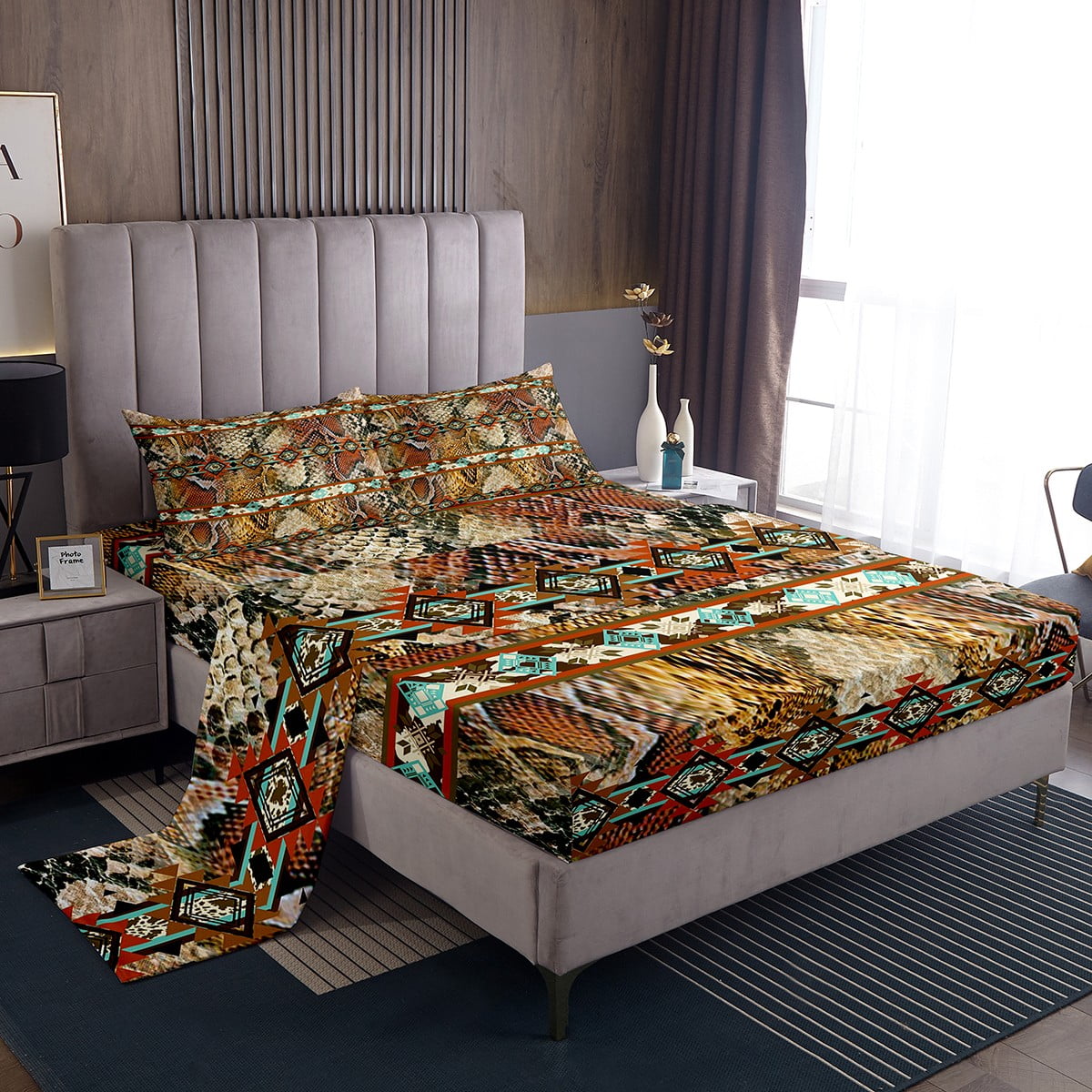 Snake Sheet Set Earth Yellow Snake Hide Bed Sheets Set Exotic Tribal ...