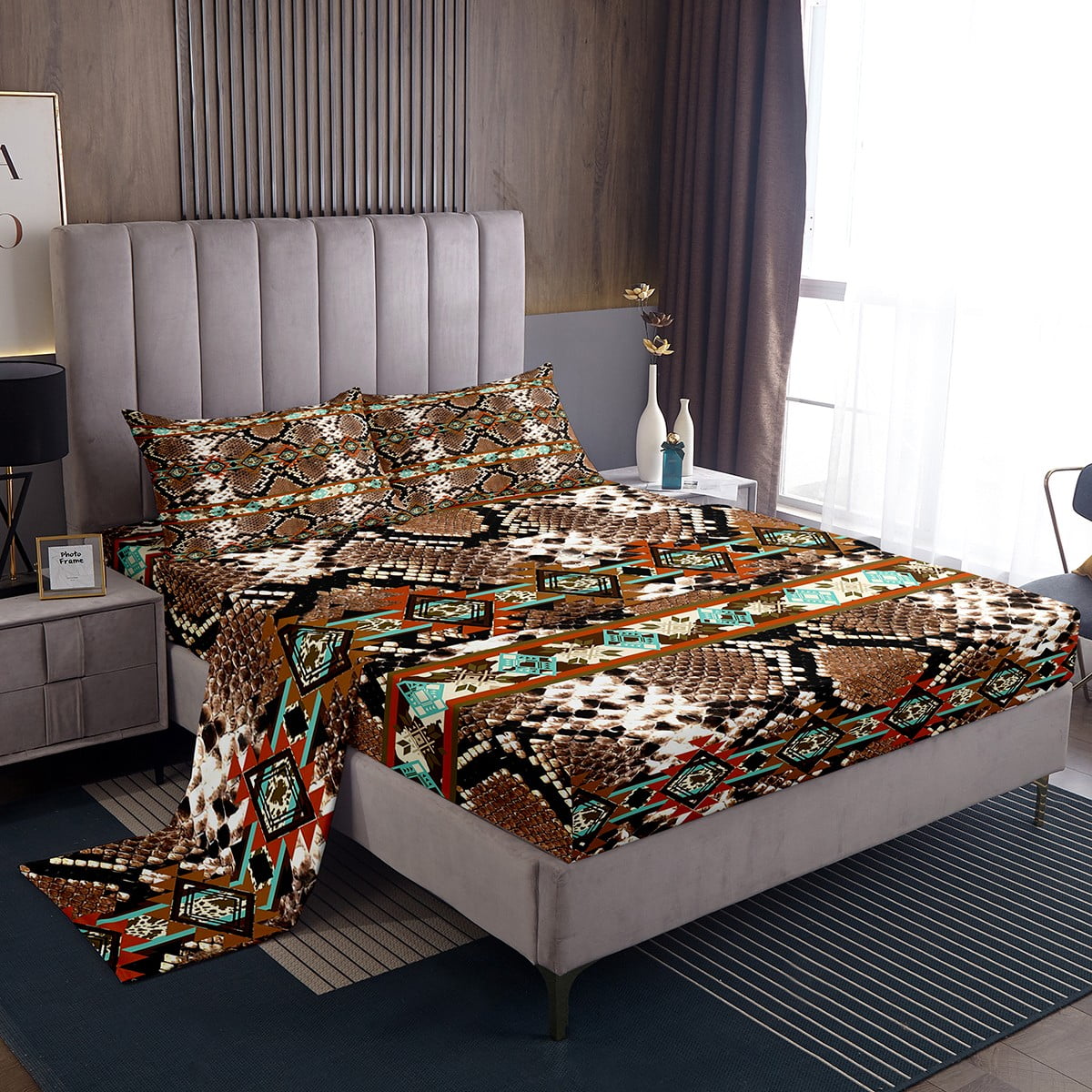 Snake Sheet Set Exotic Snake Hide Bed Sheets Set Tribal Arrow Aztec ...