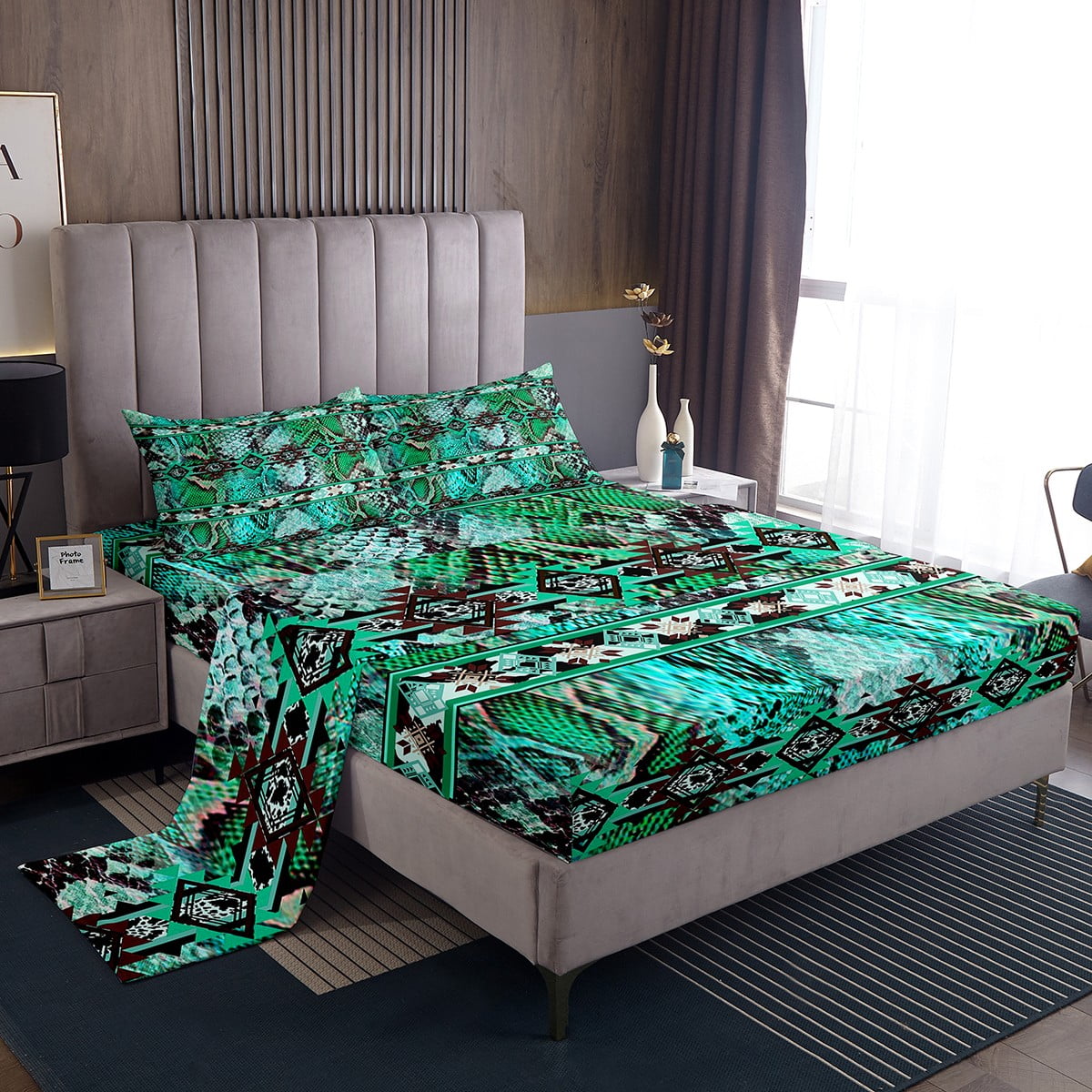Snake Sheet Set Green Snake Hide Bed Sheets Set Exotic Tribal Arrow ...