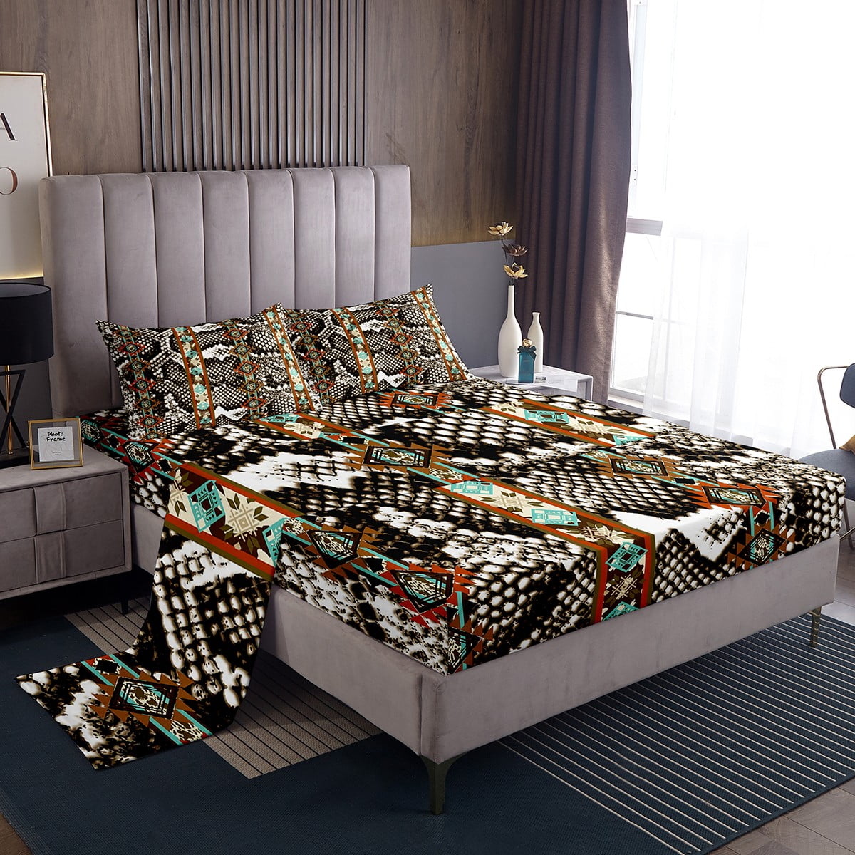 Snake Sheet Set Grey Snake Hide Sheets Exotic Tribal Arrow Aztec Bed ...