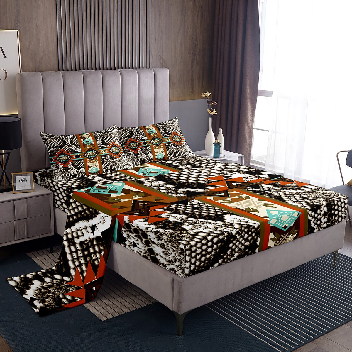 Snake Sheet Set Grey Snake Hide Sheets Exotic Tribal Arrow Aztec Bed ...