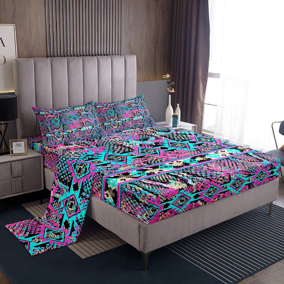 Snake Sheet Set Purple Teal Snake Hide Bed Sheets Set Exotic Tribal ...