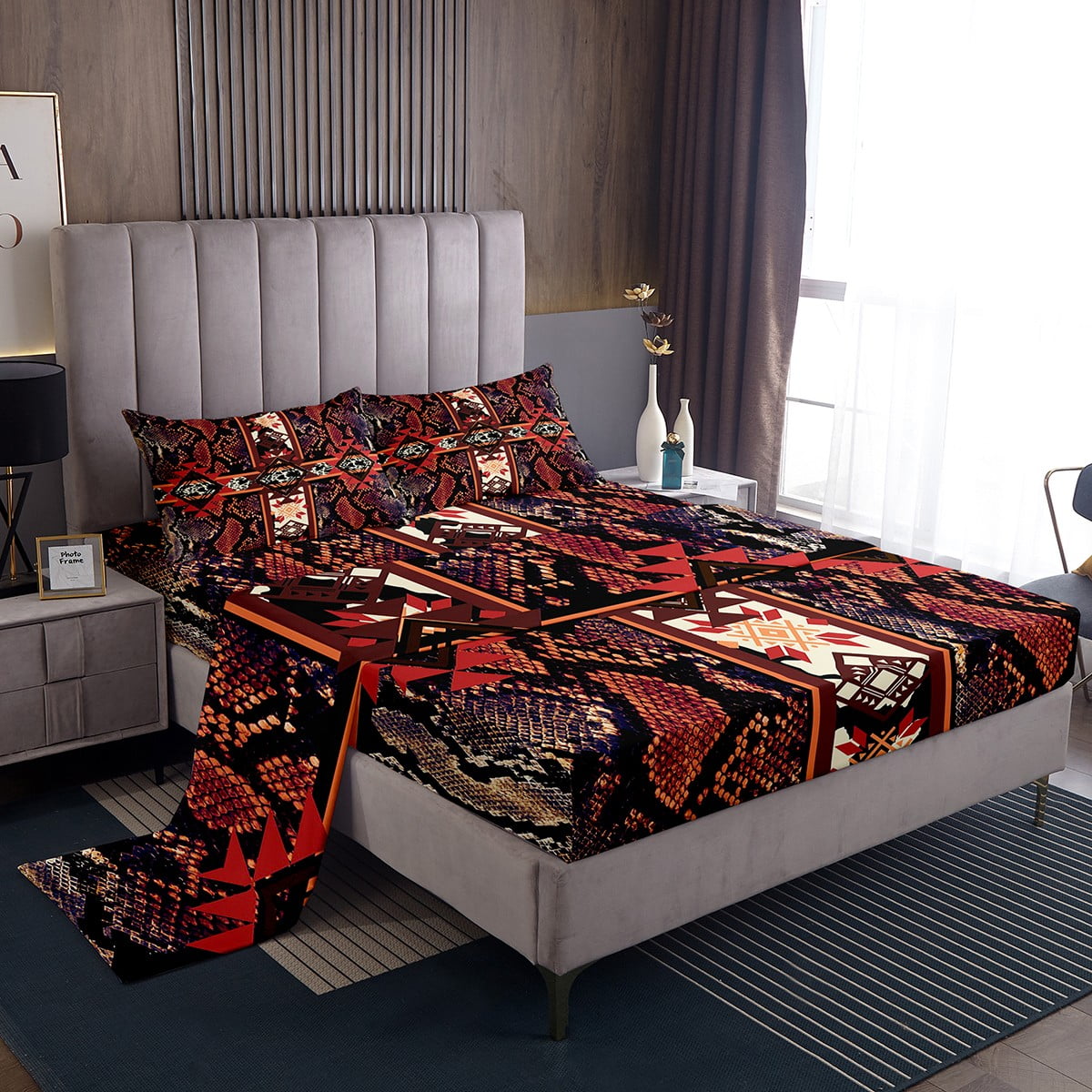 Snake Sheet Set Red Snake Hide Sheets Exotic Tribal Arrow Aztec Bed ...