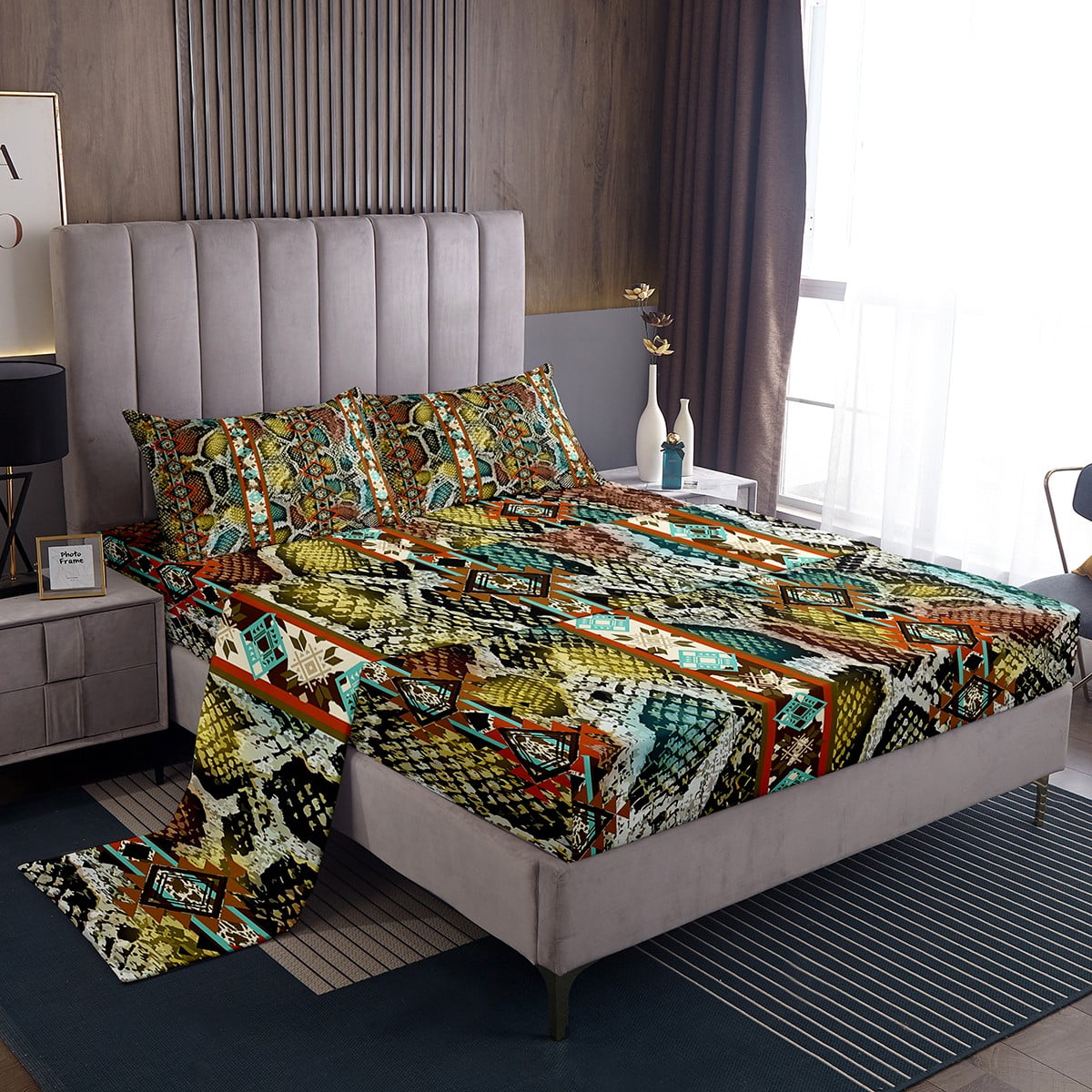 Snake Sheet Set Yellow Green Snake Hide Sheets Exotic Tribal Arrow ...