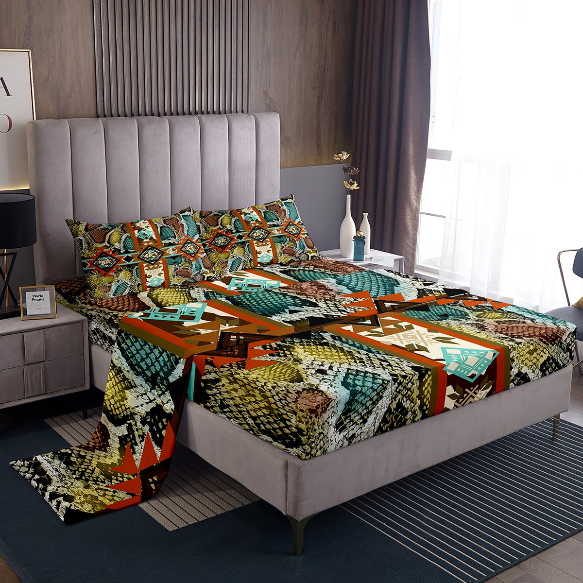 Snake Sheet Set Yellow Green Snake Hide Sheets Exotic Tribal Arrow ...