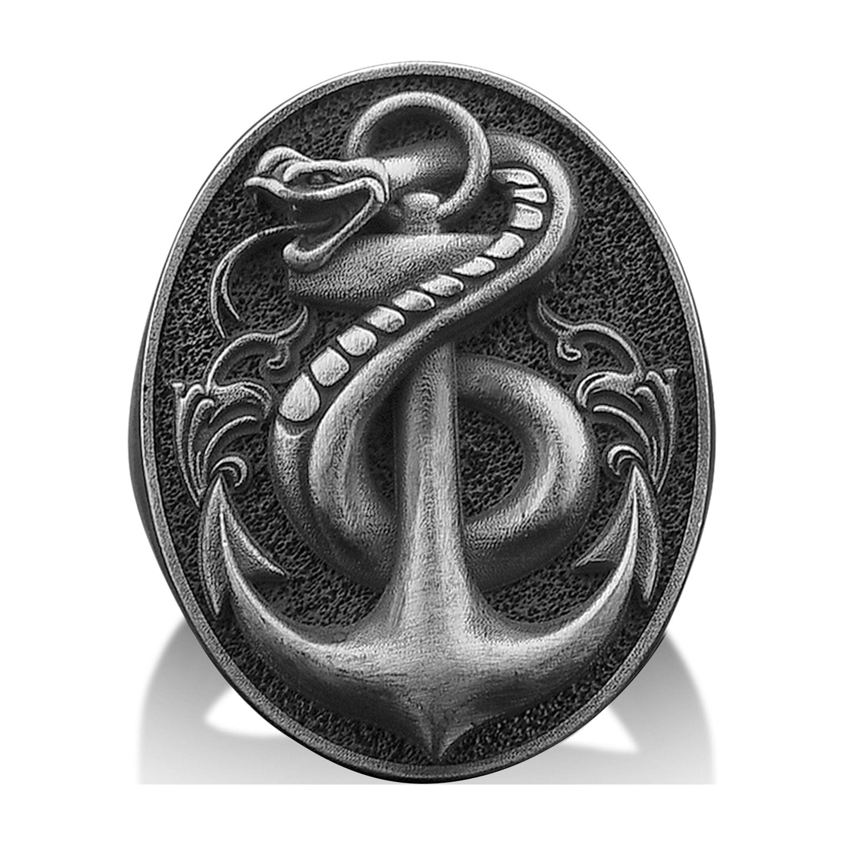 Snake Silver Men Ring, Man Silver Signet Anchor Snake Ring, Silver ...