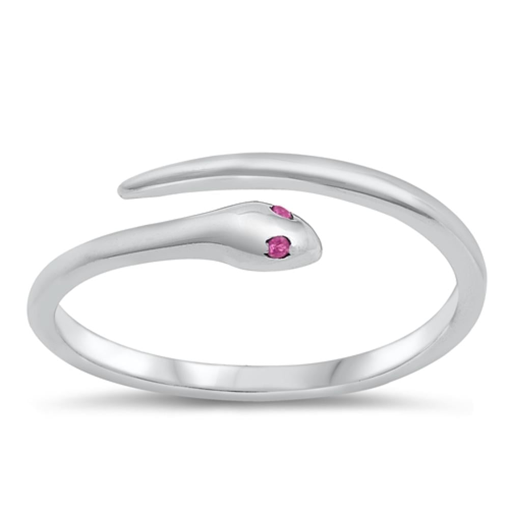 Snake Simulated Ruby Serpent Viper Ring .925 Sterling Silver Band Red ...