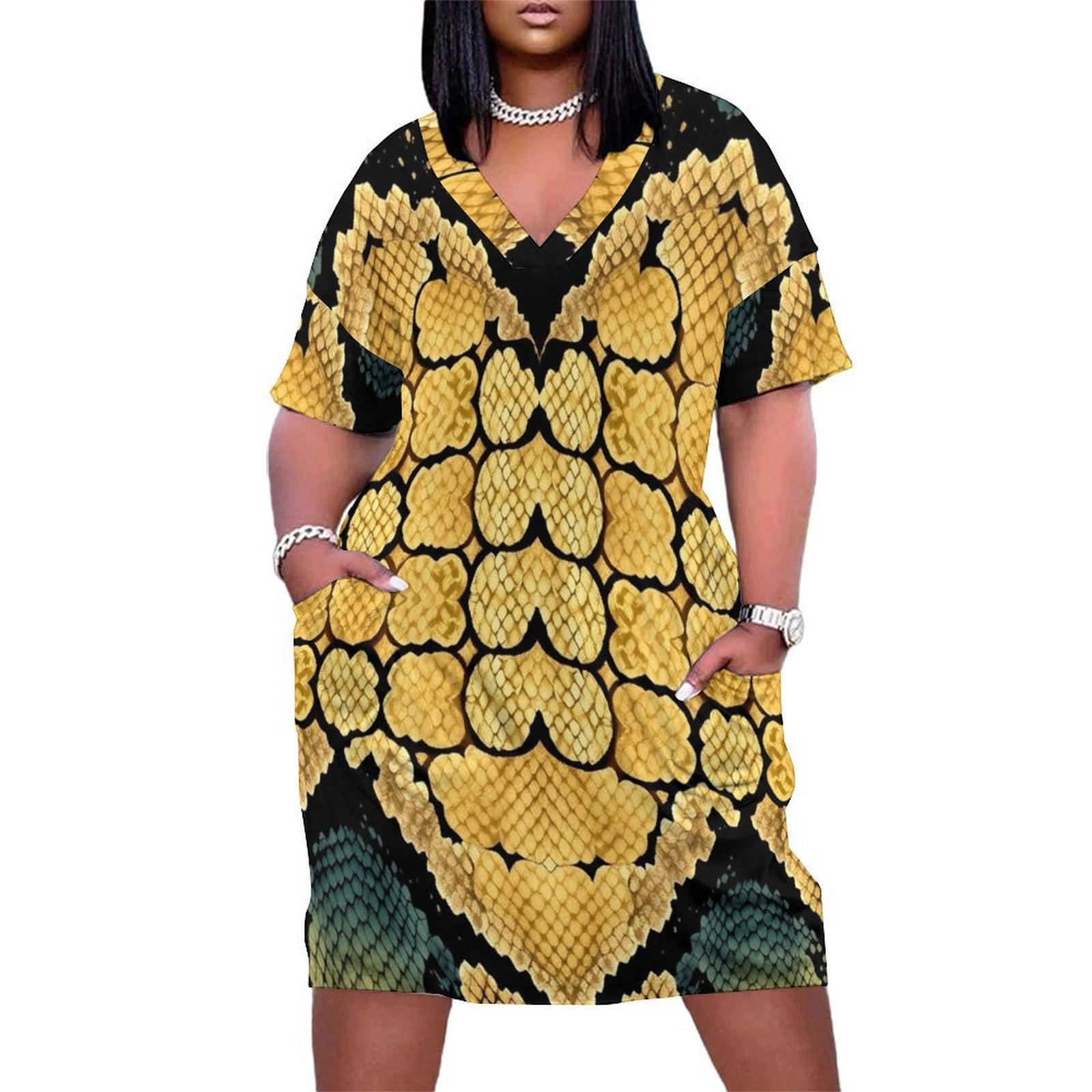 Snake Skin Pattern Loose Pocket Dress Summer Dress Woman 2025 Trendy Women"s Clothing Trend 2025 ...