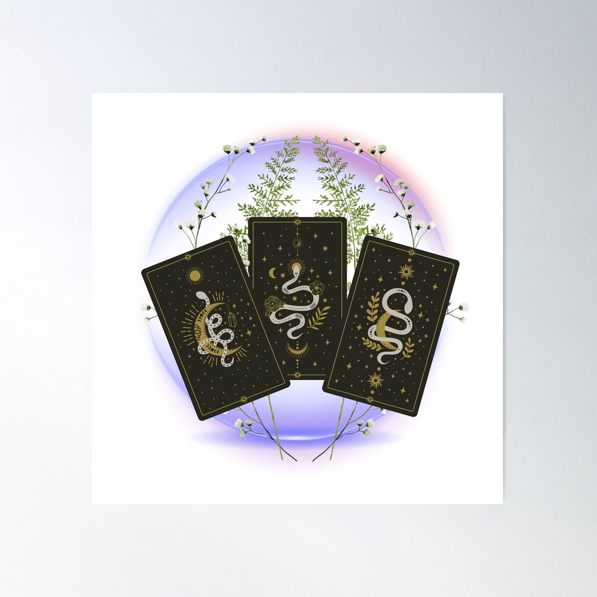 Snake Tarot With Baby’S Breath And Ferns Poster Wall Art, Modern Wall ...