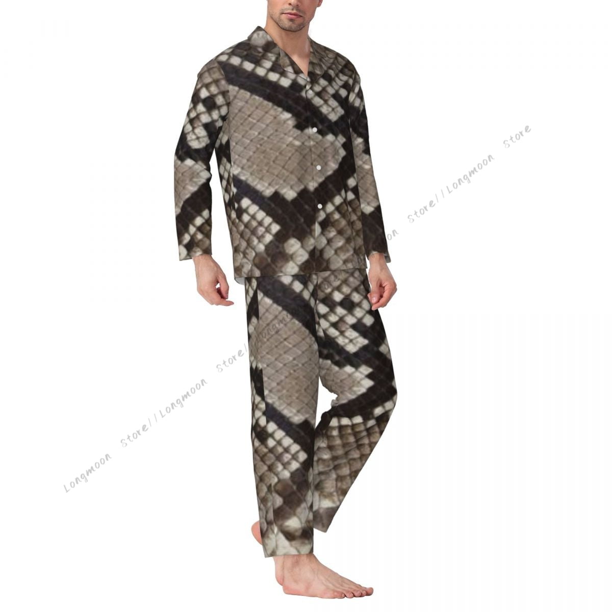 Snake Texture Men Pajamas Long Sleeve Male Sleepwear Suit Set Homewear ...