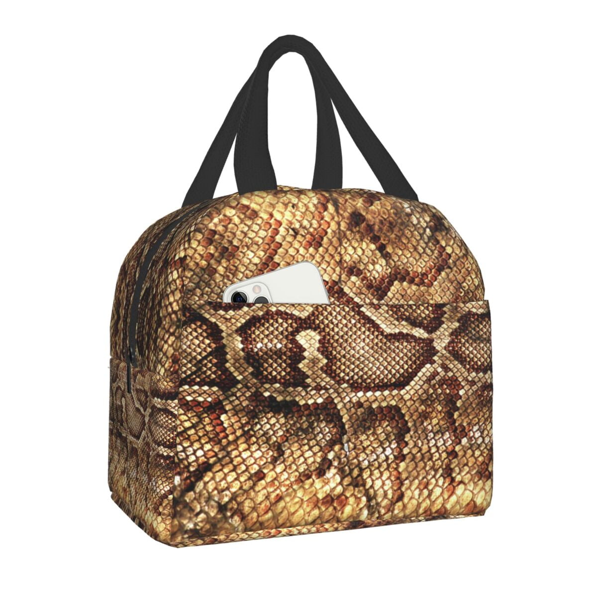 Snake Texture Print Insulated Lunch Tote Bag for Women Snakeskin ...