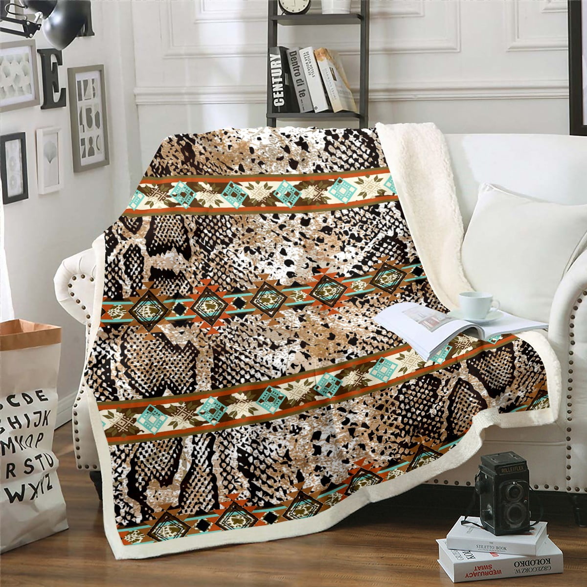 Snake Throw Blanket Brown Snake Hide Blanket Exotic Arrow Aztec Fleece ...
